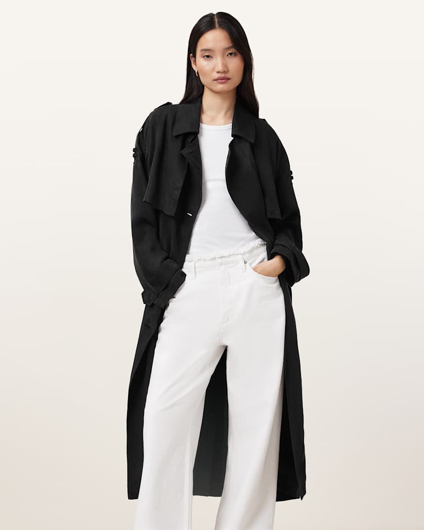 Linnie Lightweight Trench Coat Black | ALLSAINTS US